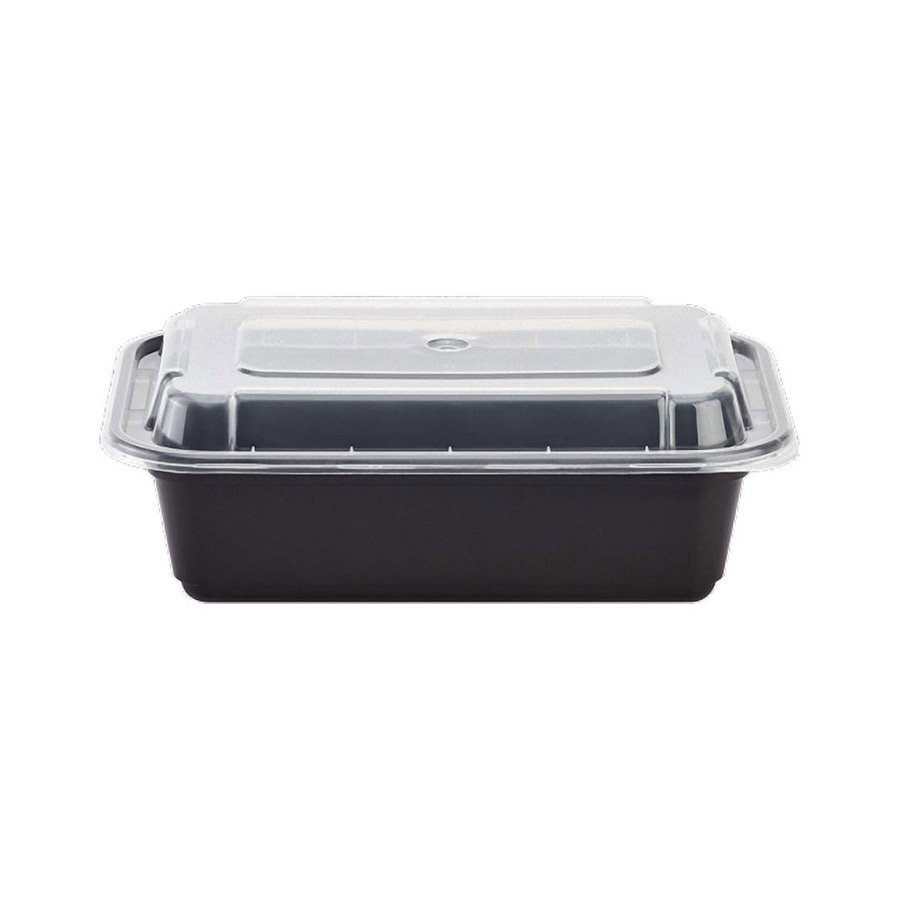 Karat 24 oz. Rectangular Microwavable Black Container & Lid | Fortuna Enterprises