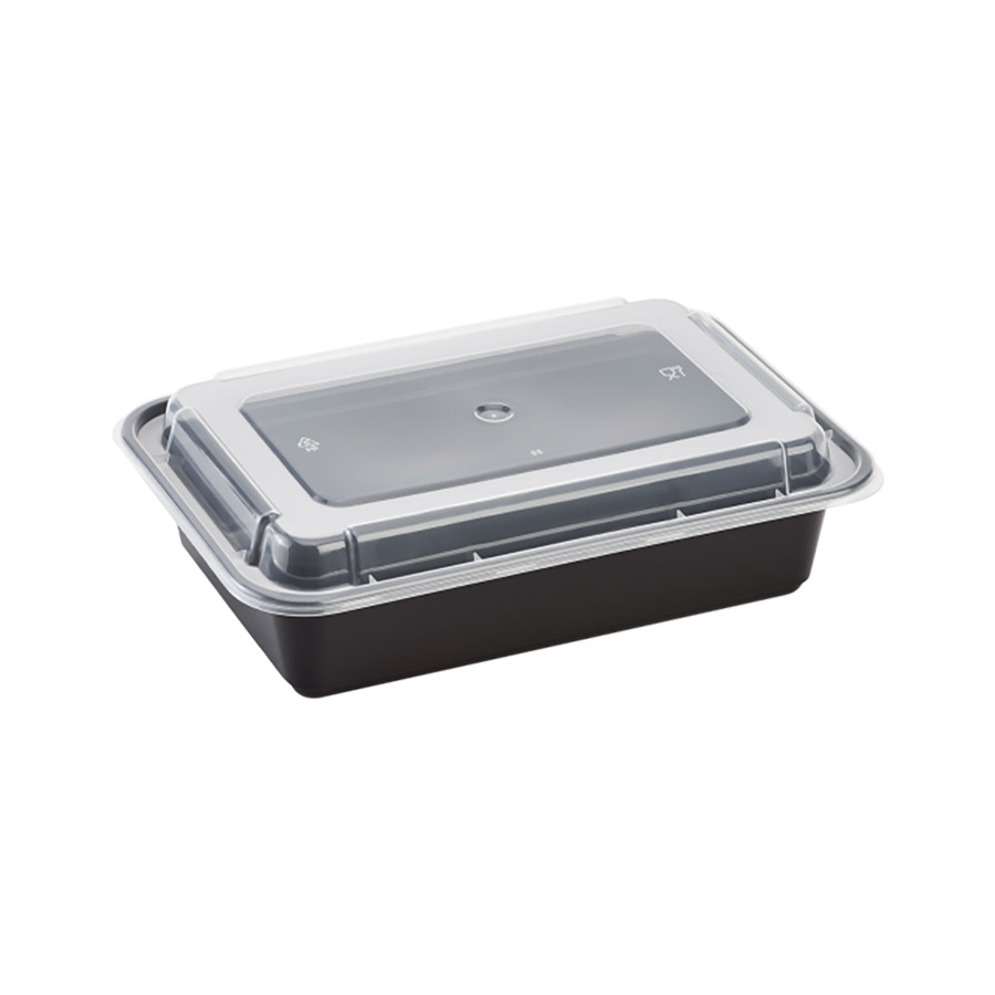 Karat 38 oz. Rectangular Microwavable Black Container & Lid | Fortuna ...