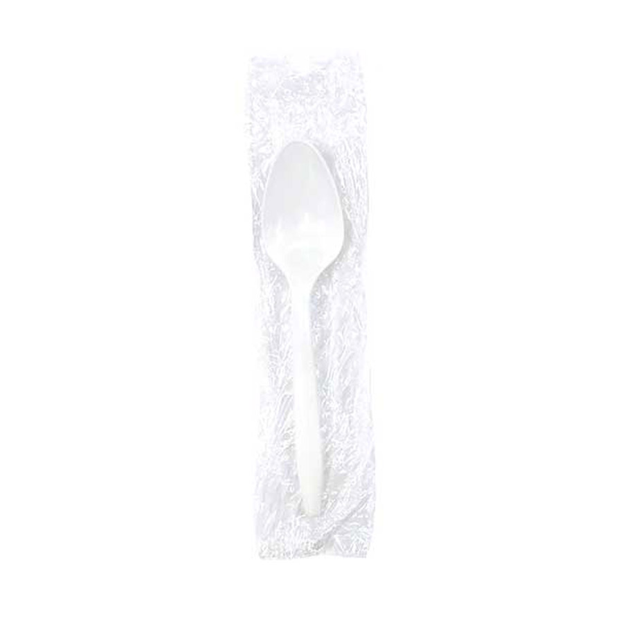 White Medium Weight Teaspoon Individually Wrapped | Fortuna Enterprises