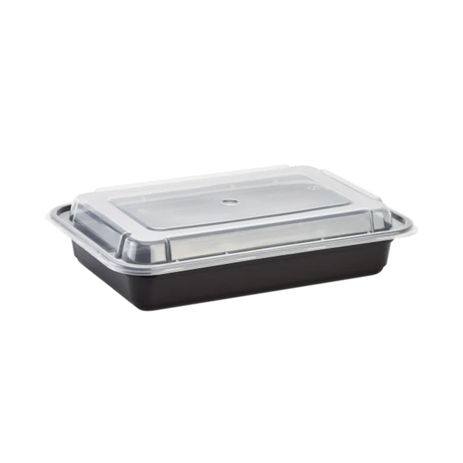 Karat 28 oz. Rectangular Microwavable Black Container & Lid | Fortuna ...