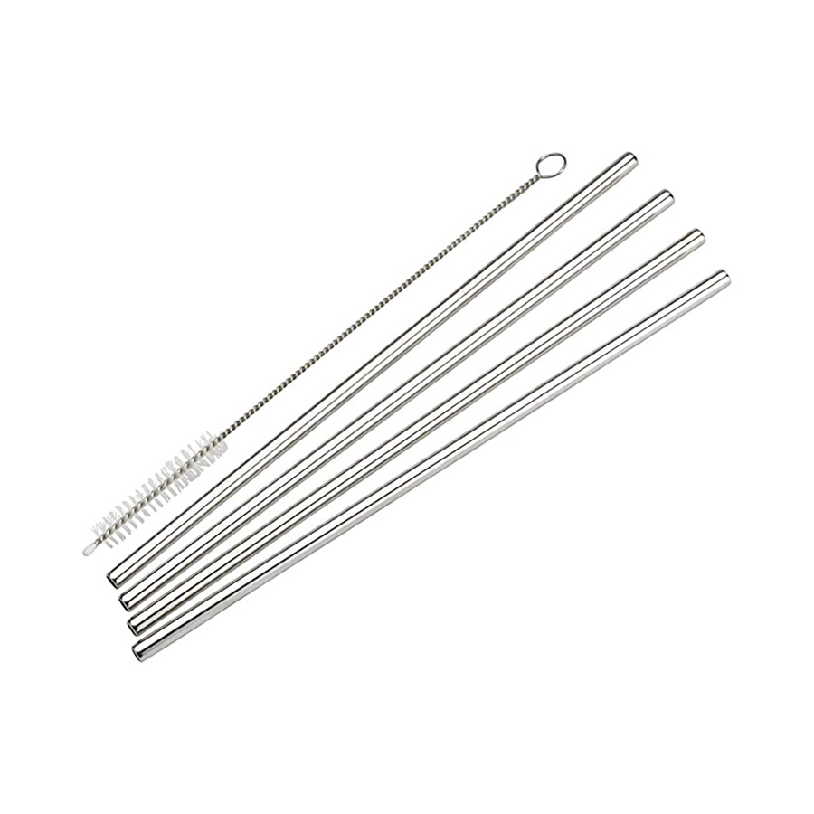 Straight 8.5" Stainless Steel Drinking Straw Set with Cleaning Brush ...