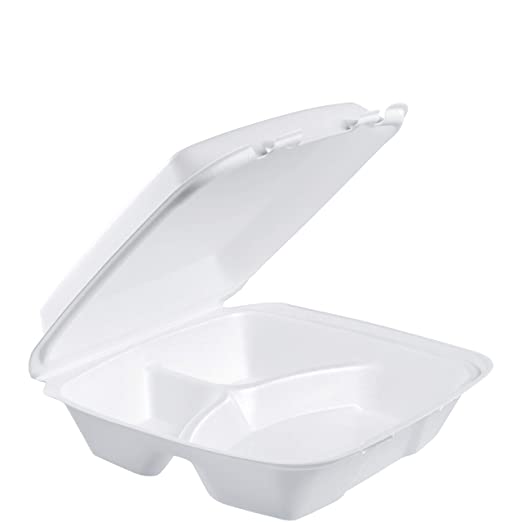 Dart 9"x9" White Foam Hinged 3 Compartment Container | Fortuna Enterprises