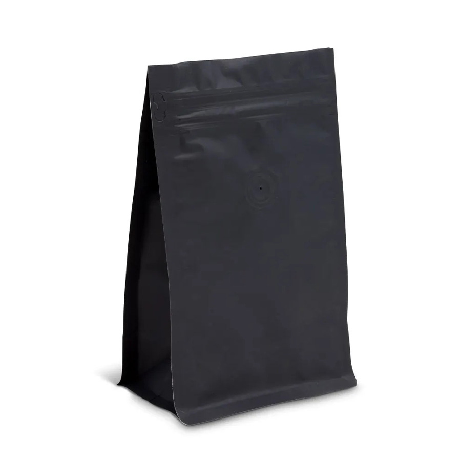 8-12 oz. Black Square Bottom Bag With Zipper & Valve | Fortuna Enterprises