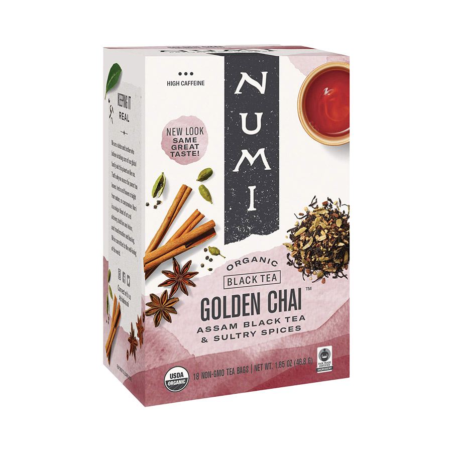 Numi Organic Golden Chai Spiced Assam Black Tea Bags | Fortuna Enterprises