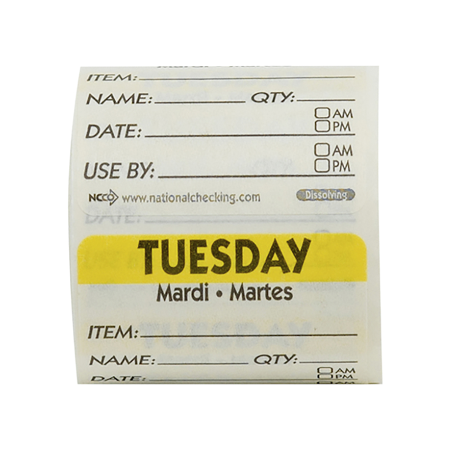 Tuesday Dissolving 2" x 2" Shelf LifeTrilingual Food Rotation Labels ...