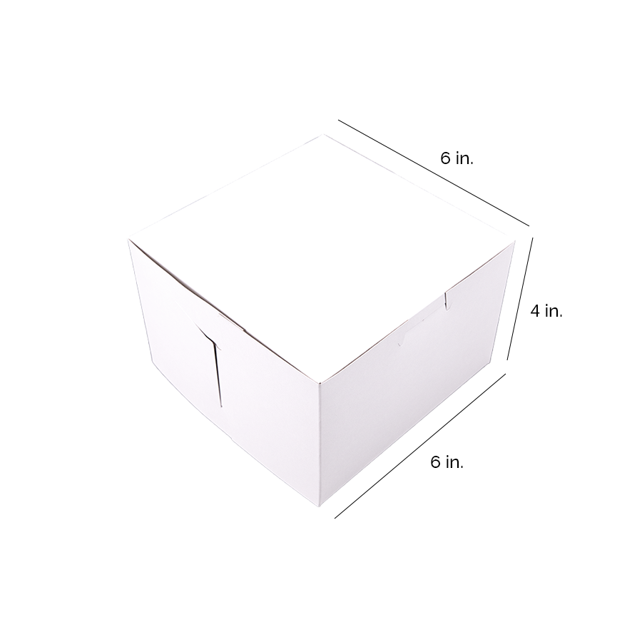 Southern Champion 6" x 6" x 4" White One Piece Lock Corner Bakery Box ...